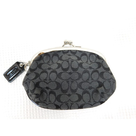 Coach | Bags | Coach Kisslock Black Monogram Fabric Wallet Pouch | Poshmark